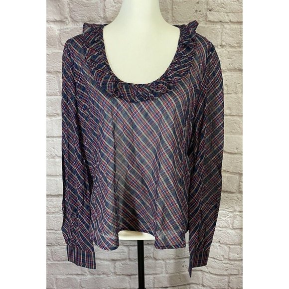 J. Crew Factory | Tops | New J Crew Plaid Ruffle Neck Shirt Womens 2 ...